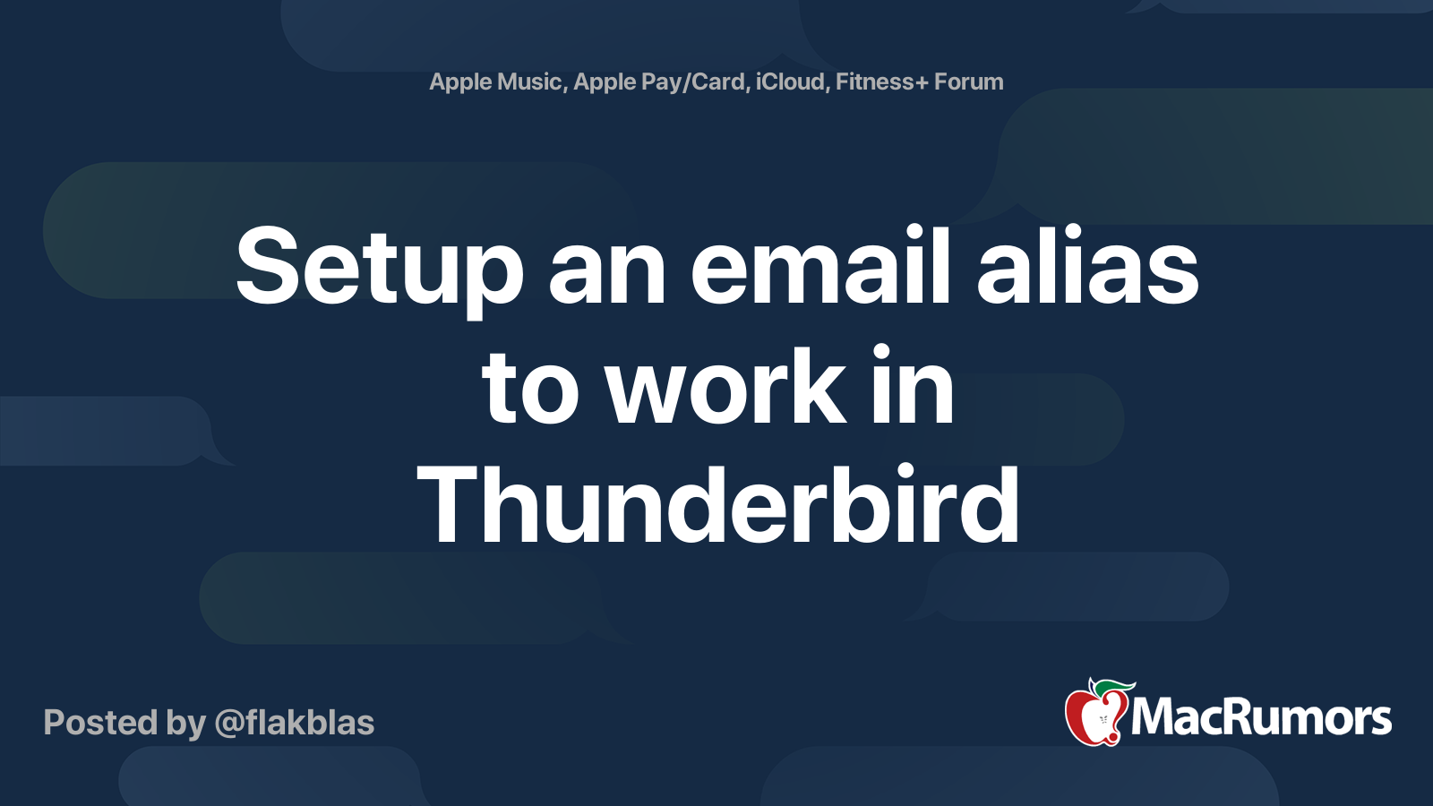 Setup an email alias to work in Thunderbird | MacRumors Forums