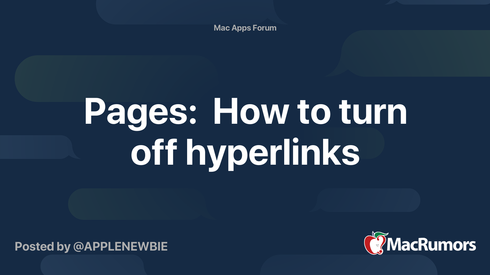 Pages: How to turn off hyperlinks | MacRumors Forums
