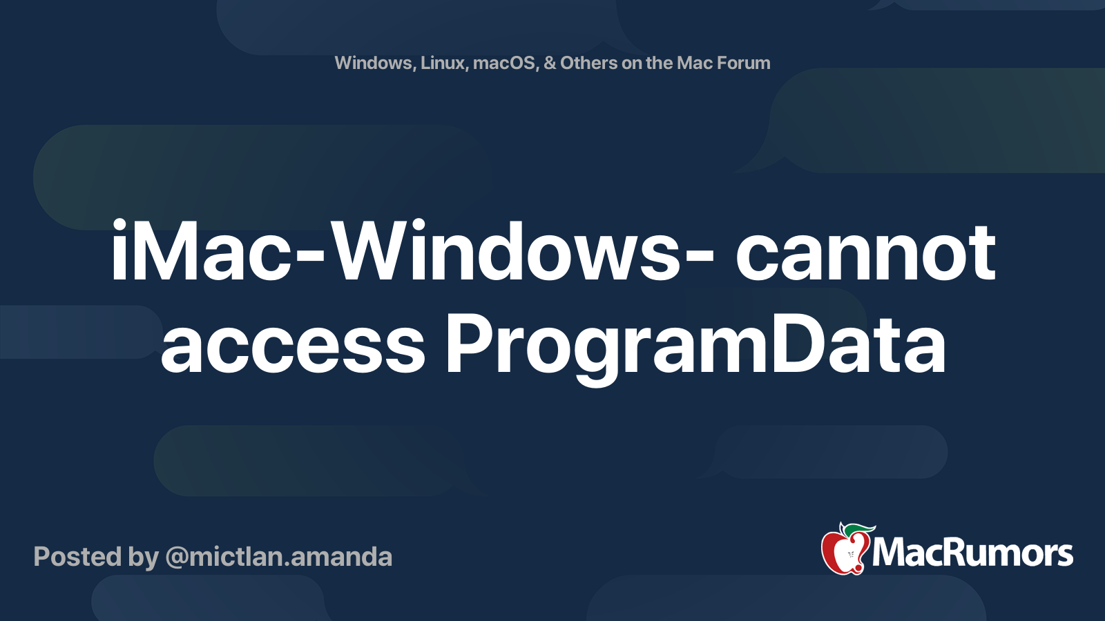 iMac-Windows- cannot access ProgramData | MacRumors Forums
