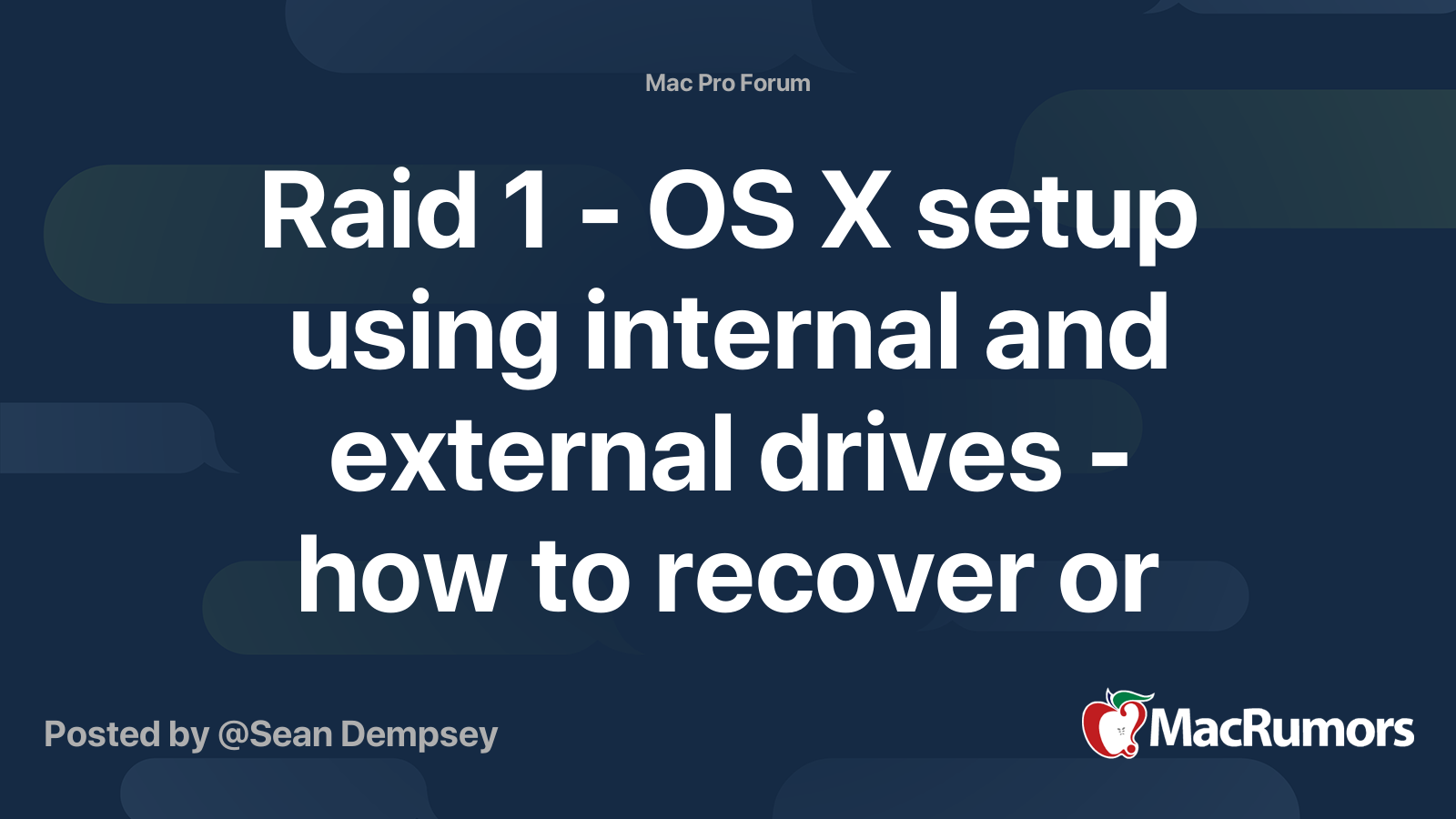 Raid 1 - OS X setup using internal and external drives - how to recover or use? | MacRumors Forums