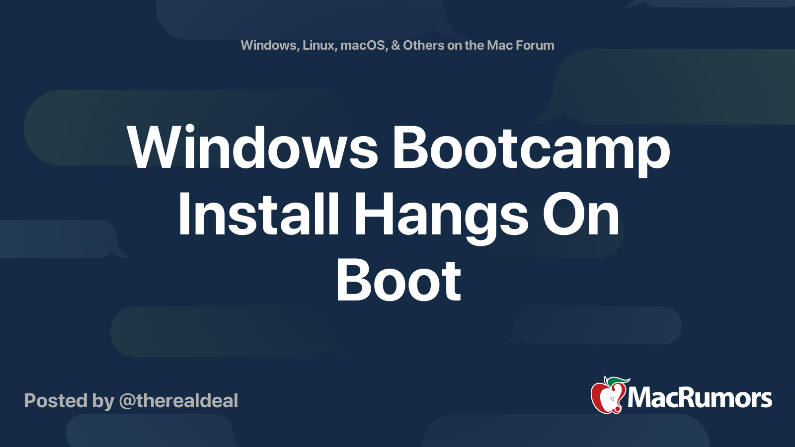 Windows Bootcamp Install Hangs On Boot | MacRumors Forums