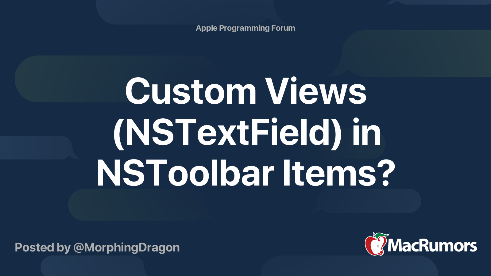 Custom Views (NSTextField) in NSToolbar Items? | MacRumors Forums