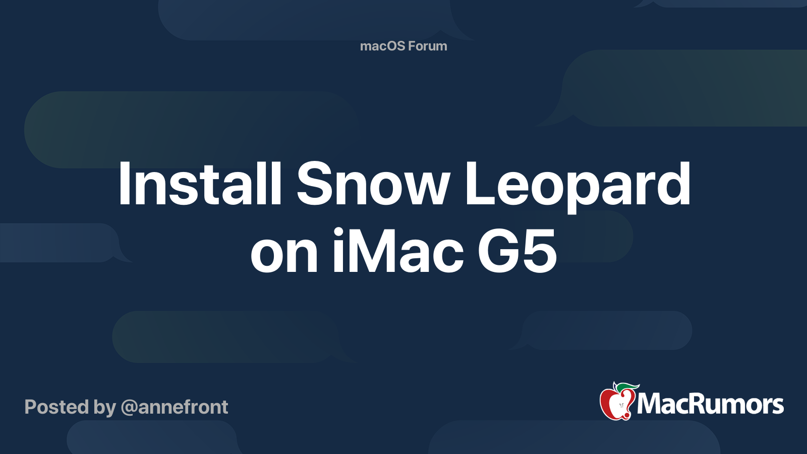 Install Snow Leopard on iMac G5 | MacRumors Forums