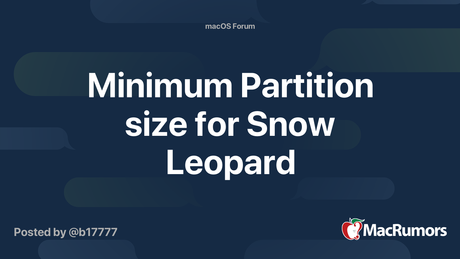 Minimum Partition size for Snow Leopard | MacRumors Forums