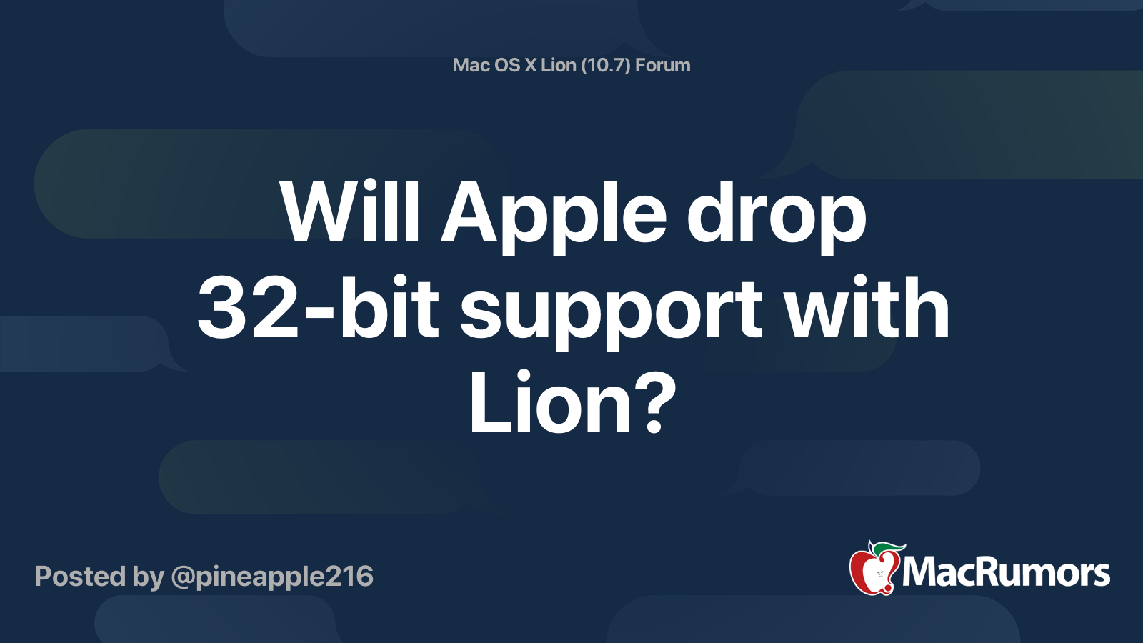 Will Apple drop 32-bit support with Lion? | MacRumors Forums