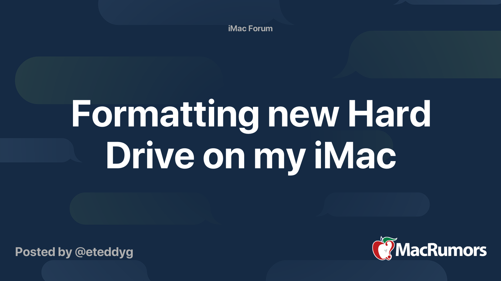 Formatting new Hard Drive on my iMac | MacRumors Forums