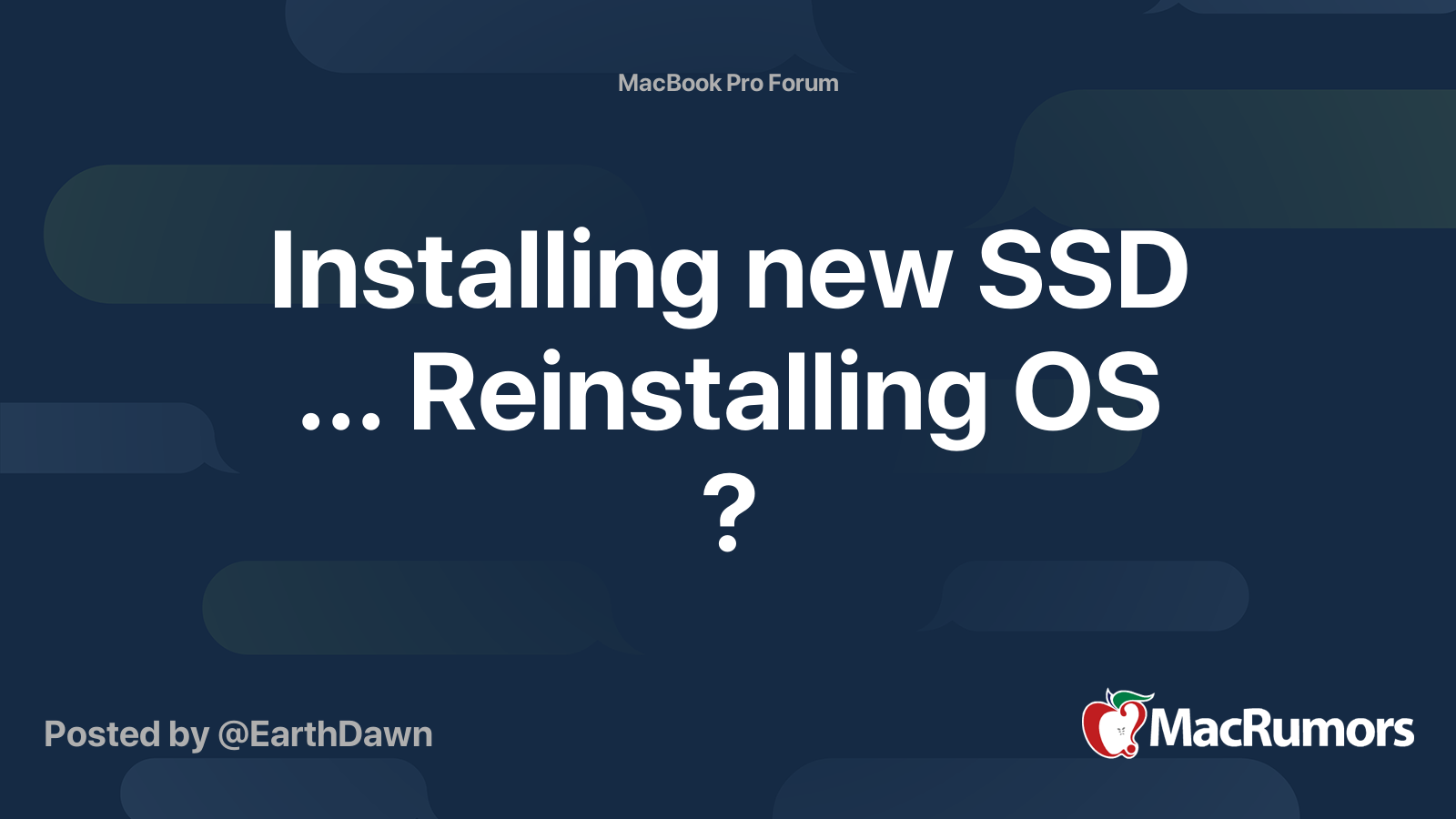Installing new SSD ... Reinstalling OS ? | MacRumors Forums