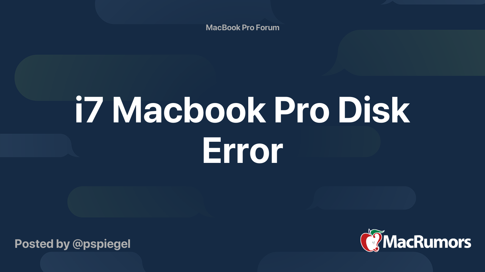 i7 Macbook Pro Disk Error | MacRumors Forums