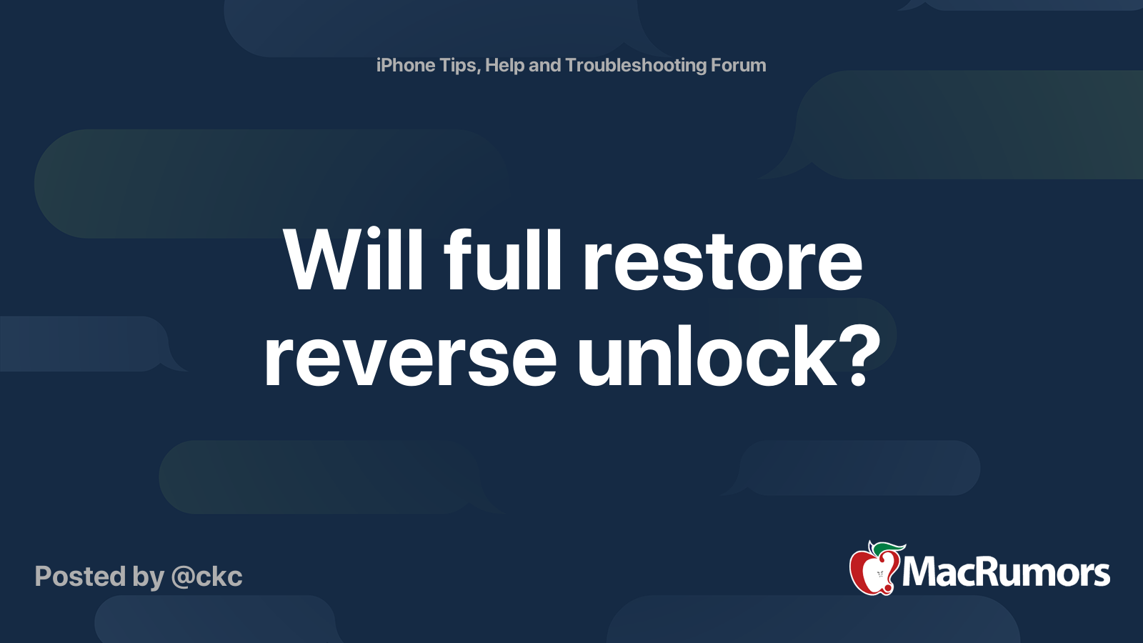 Will full restore reverse unlock? | MacRumors Forums