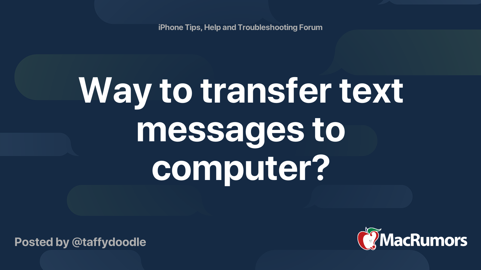 Way to transfer text messages to computer? | MacRumors Forums