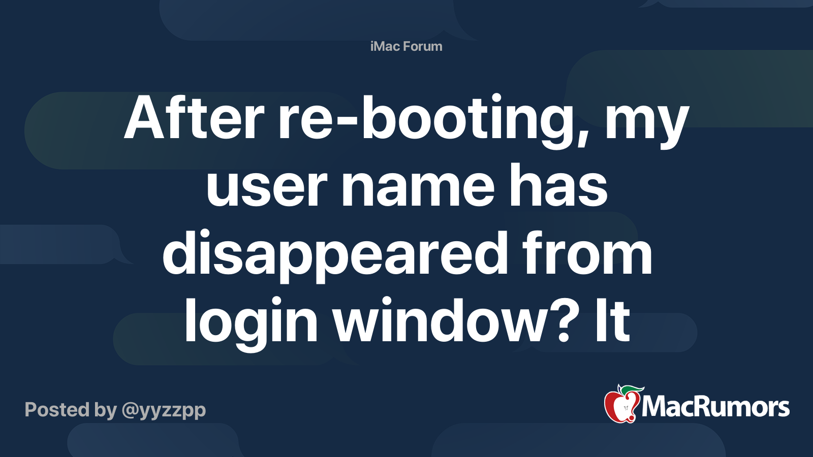 After re-booting, my user name has disappeared from login window? It only shows Other ...