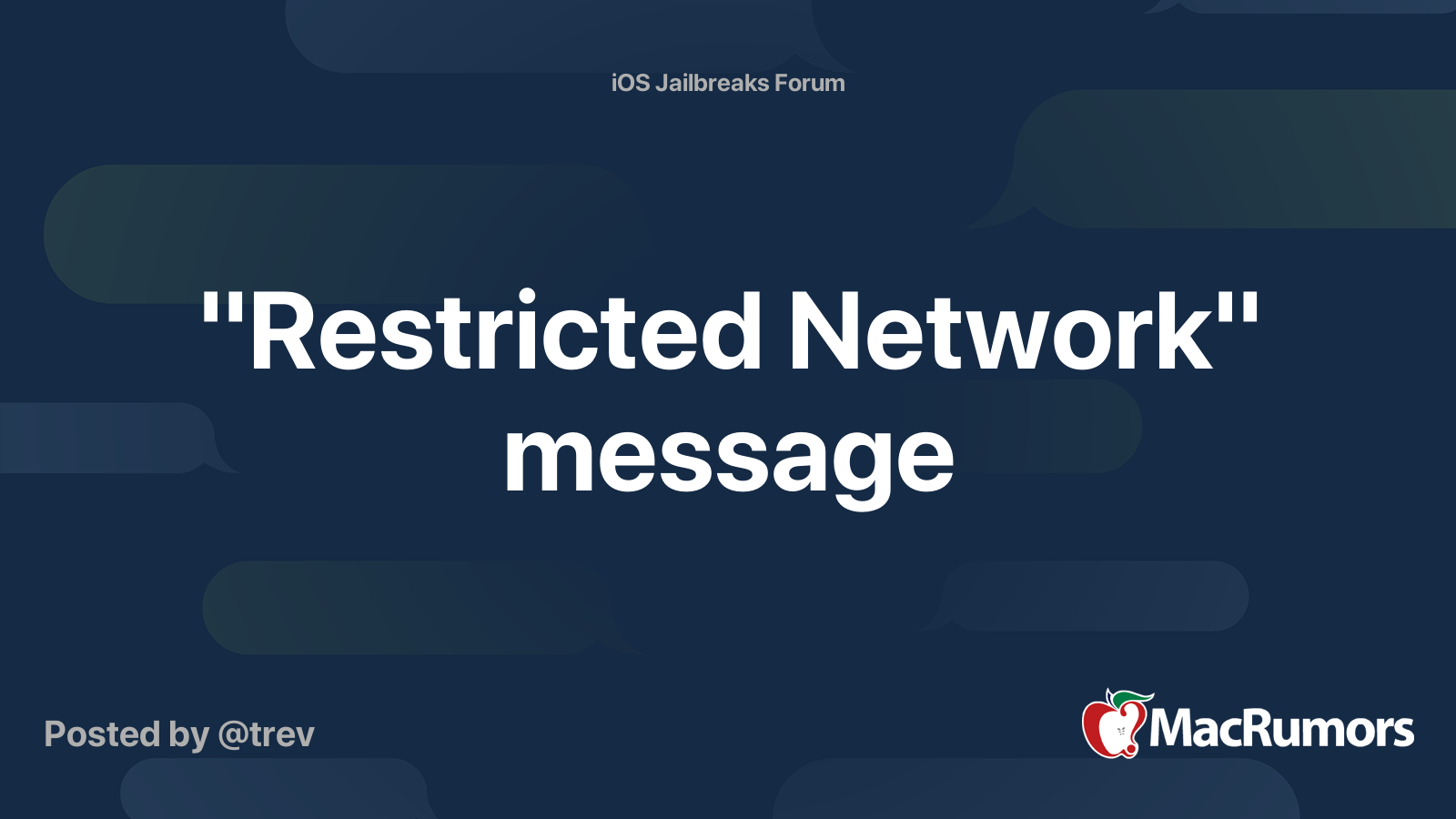 "Restricted Network" message | MacRumors Forums