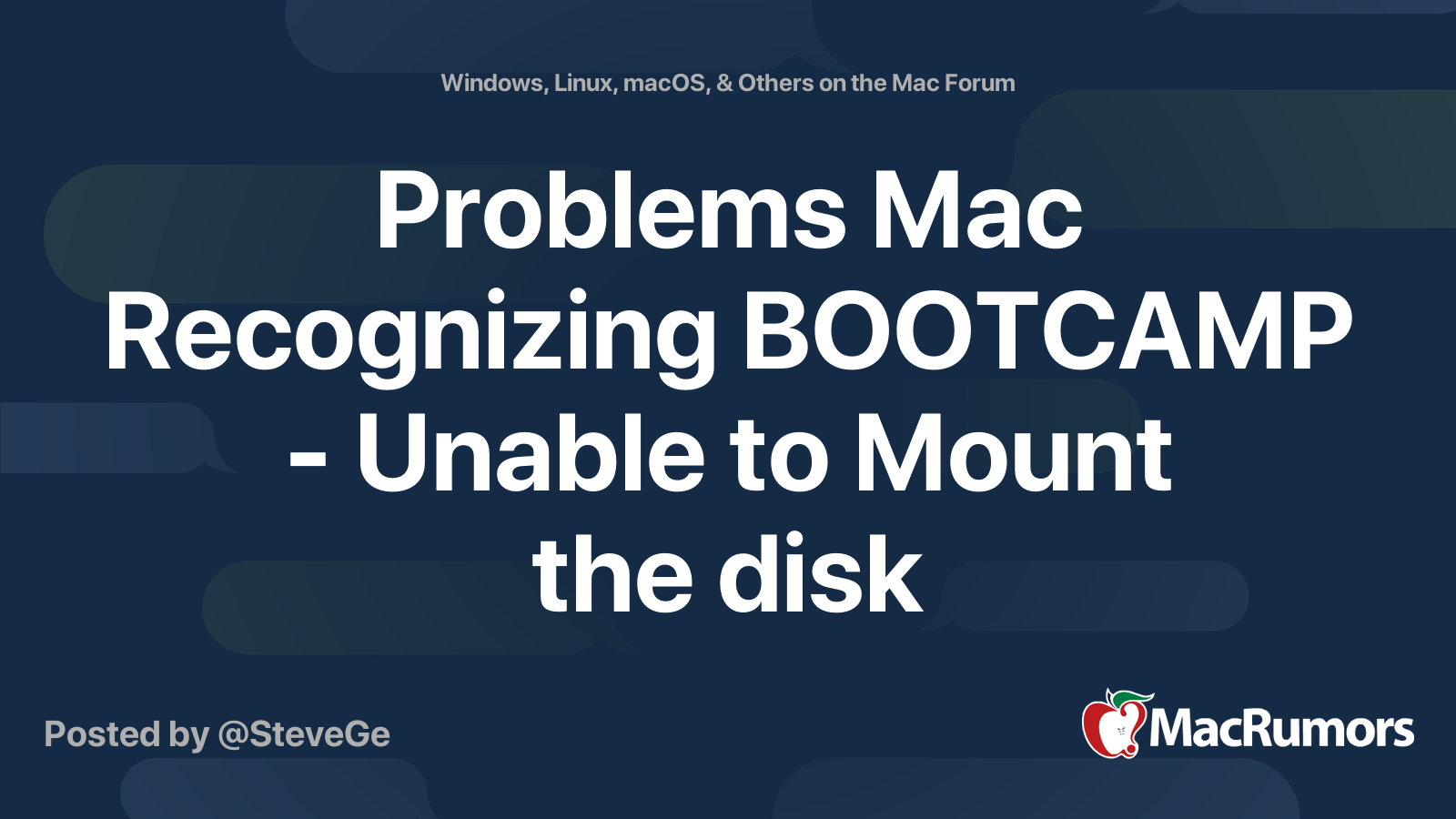 Problems Mac Recognizing BOOTCAMP - Unable to Mount the disk | MacRumors Forums