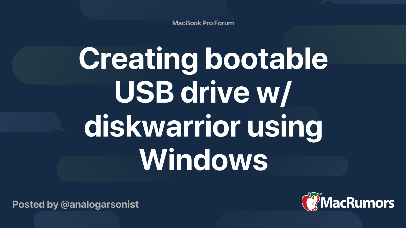 Creating bootable USB drive w/ diskwarrior using Windows | MacRumors Forums