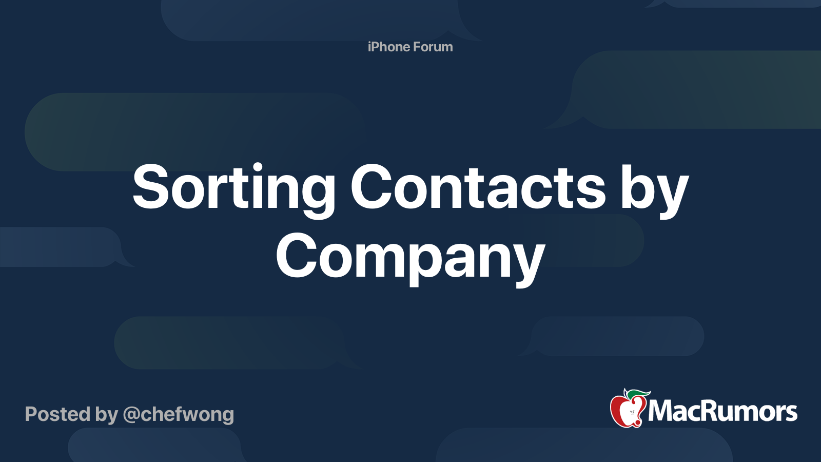Sorting Contacts by Company | MacRumors Forums