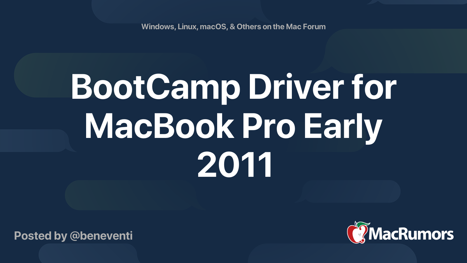 BootCamp Driver for MacBook Pro Early 2011 | MacRumors Forums