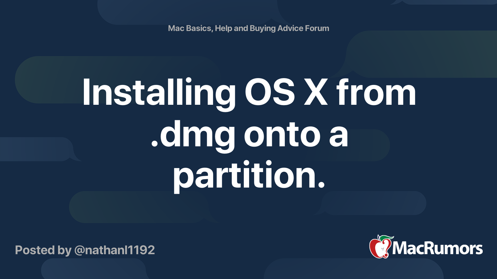 Installing OS X from .dmg onto a partition. | MacRumors Forums