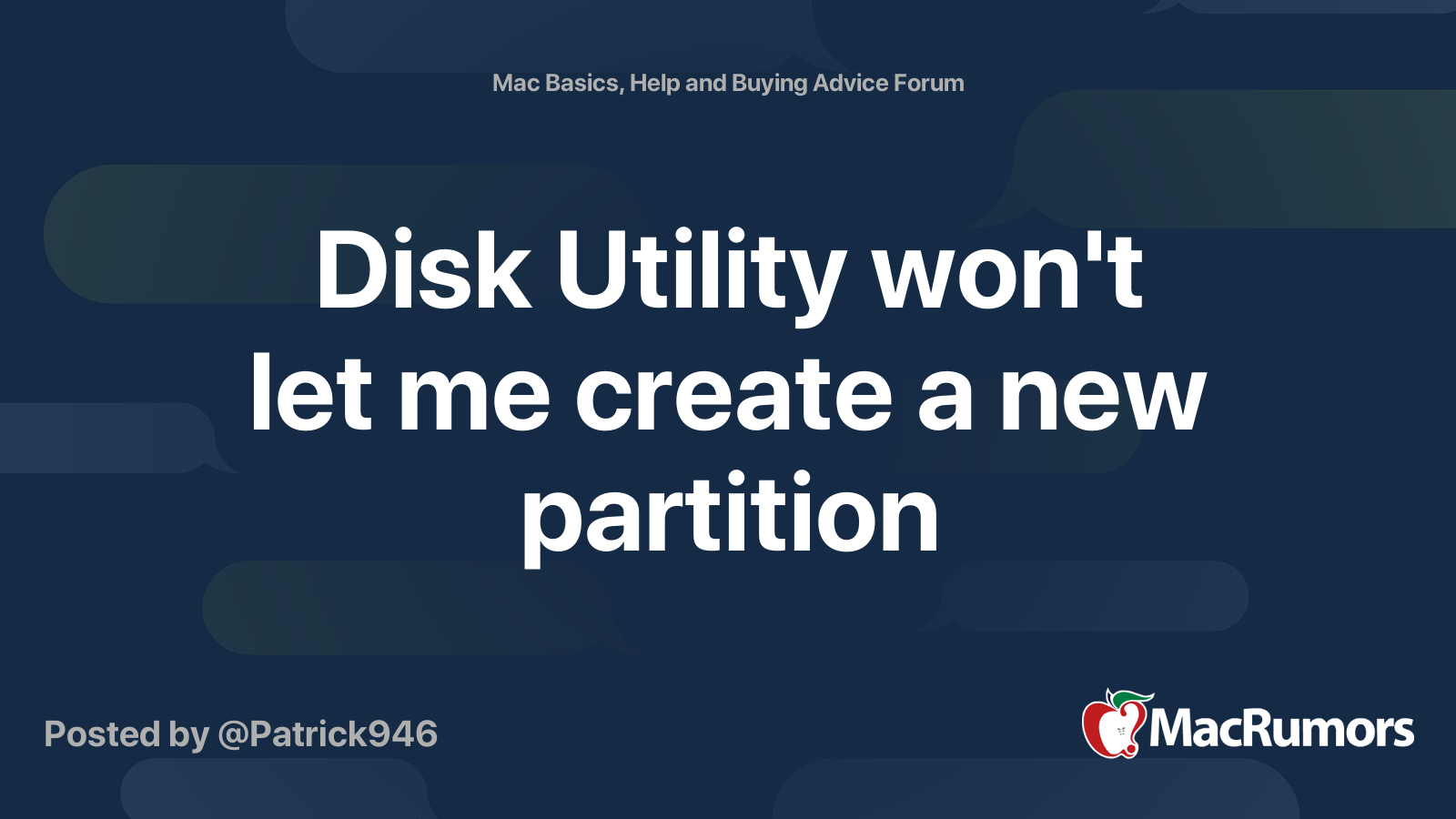 Disk Utility won't let me create a new partition | MacRumors Forums