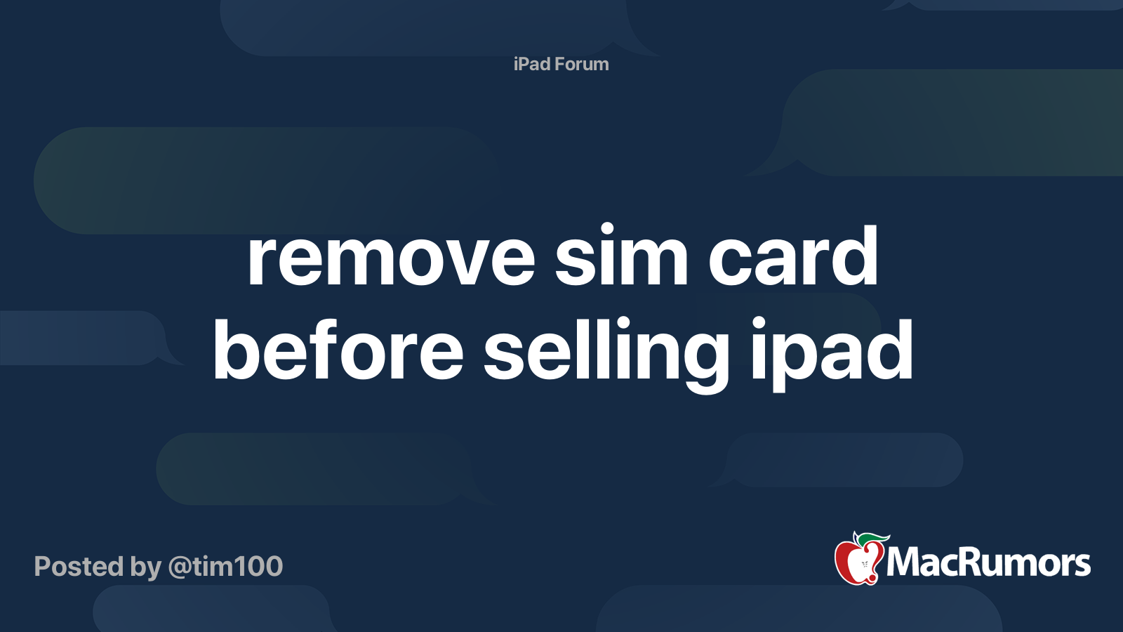 remove sim card before selling ipad | MacRumors Forums