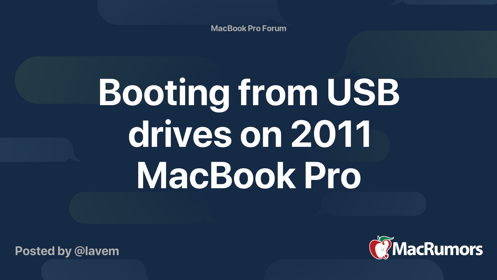 Booting from USB drives on 2011 MacBook Pro | MacRumors Forums