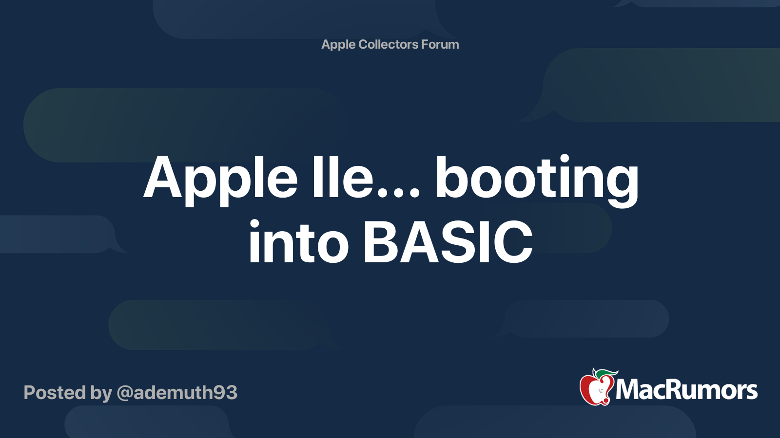 Apple IIe... booting into BASIC | MacRumors Forums