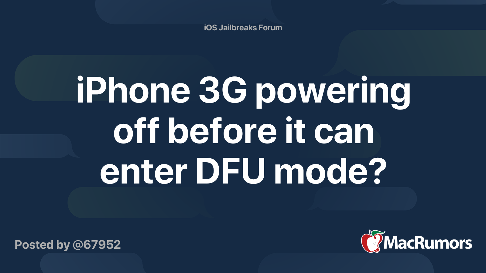 iPhone 3G powering off before it can enter DFU mode? | MacRumors Forums