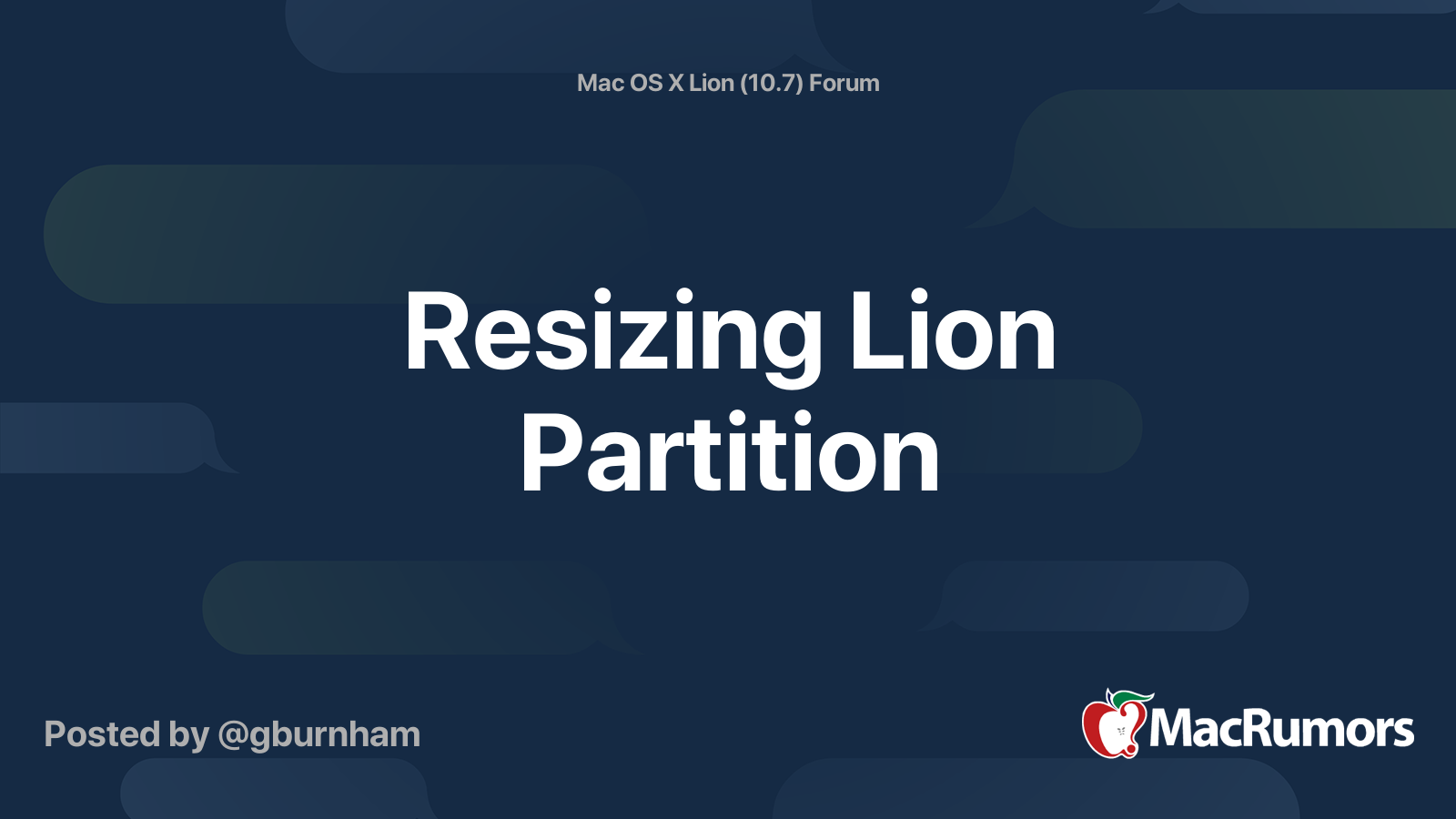 Resizing Lion Partition | MacRumors Forums