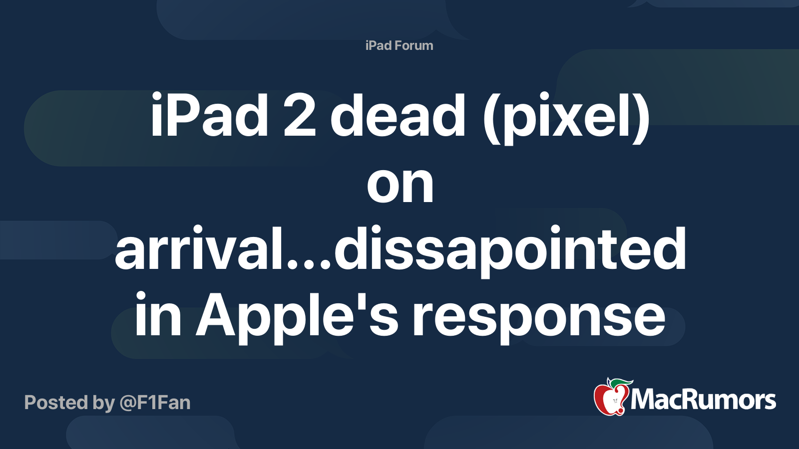 iPad 2 dead (pixel) on arrival...dissapointed in Apple's response ...