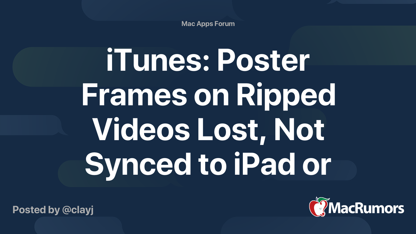 iTunes: Poster Frames on Ripped Videos Lost, Not Synced to iPad or ...