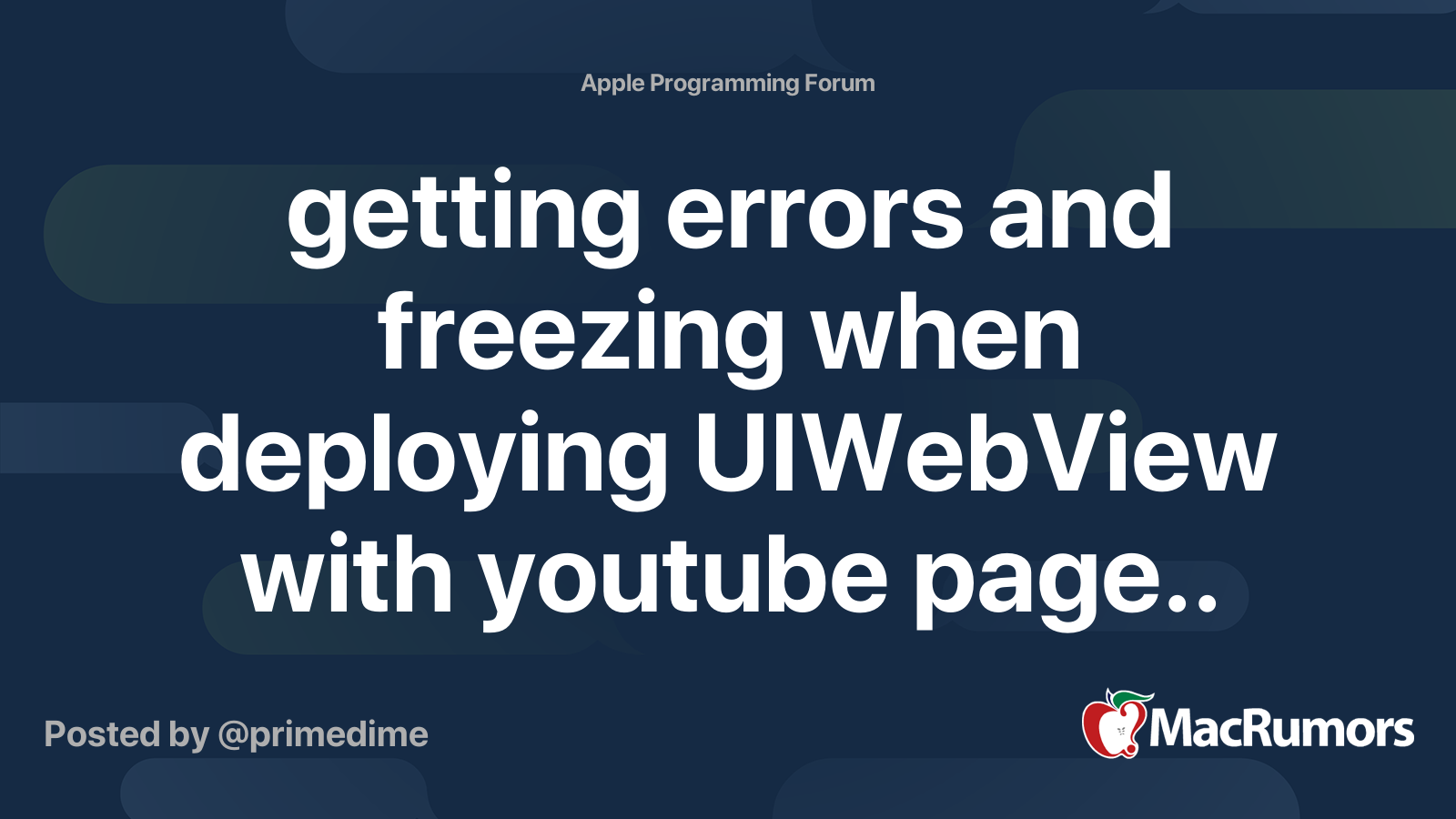 Getting Errors And Freezing When Deploying Uiwebview With Youtube Page Macrumors Forums 