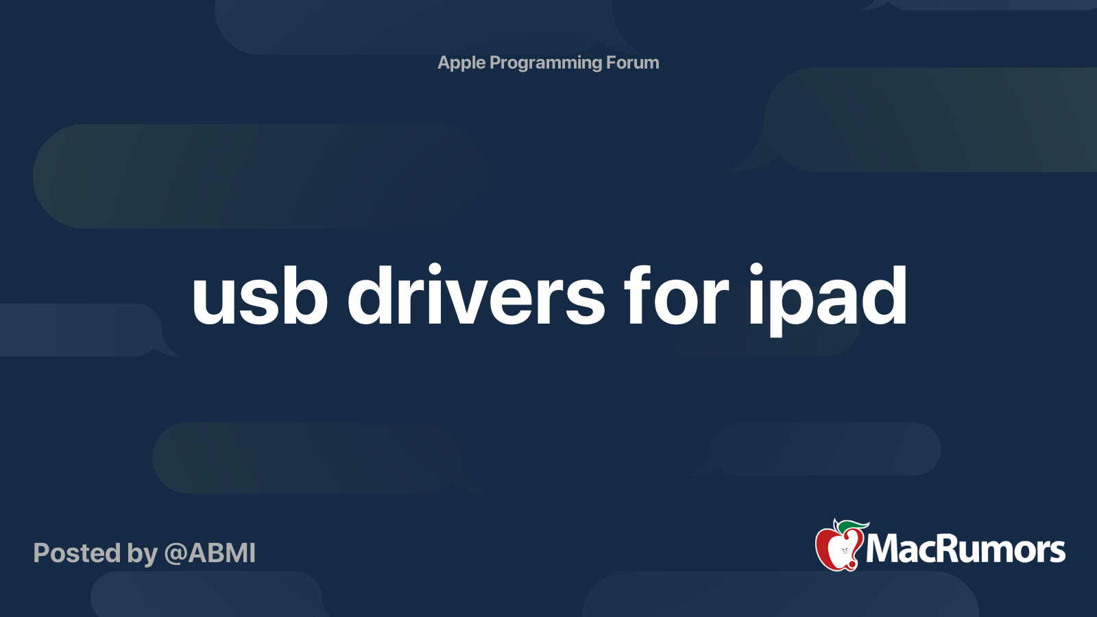 usb drivers for ipad | MacRumors Forums
