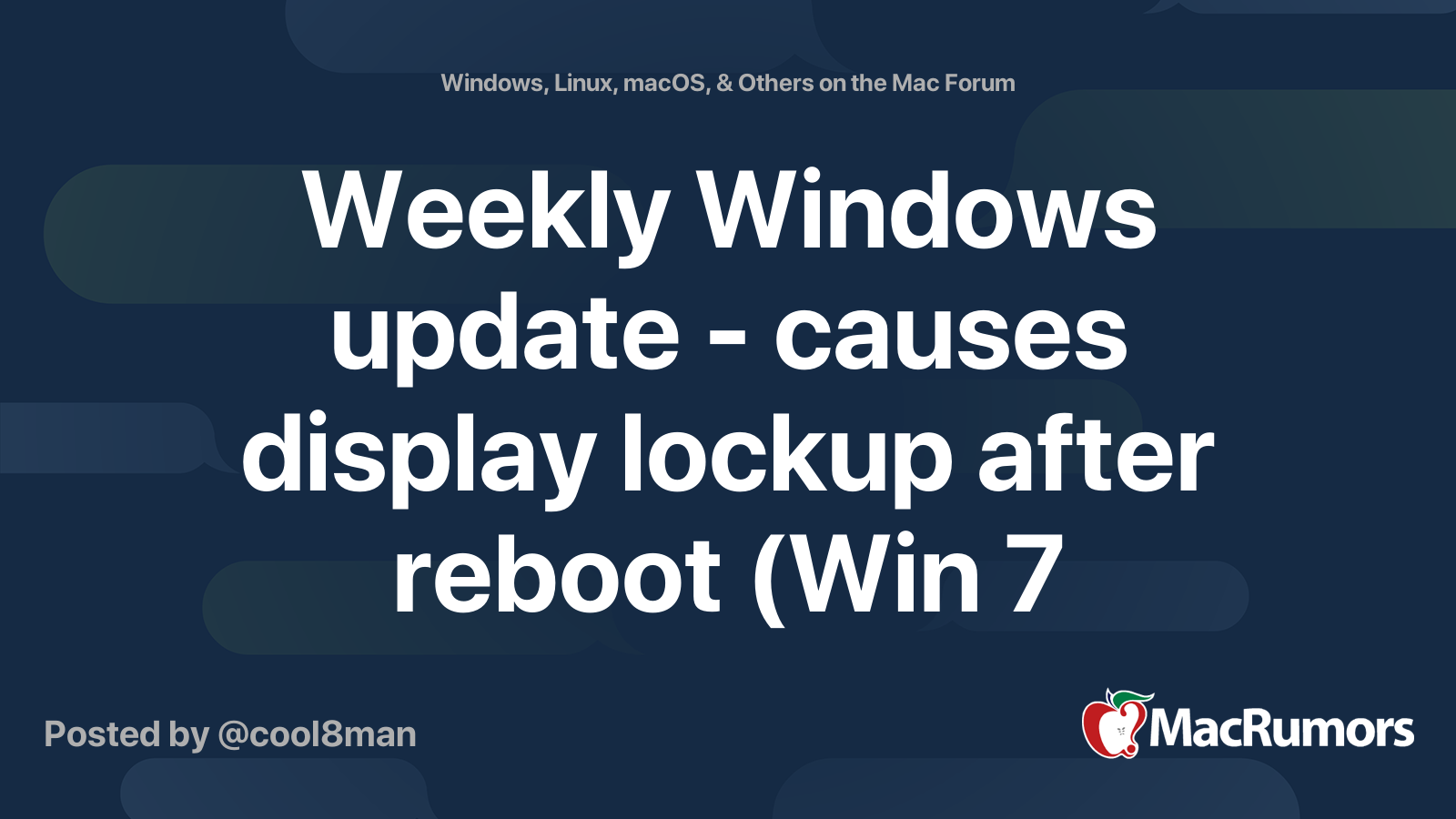 Weekly Windows update - causes display lockup after reboot (Win 7 64 ...
