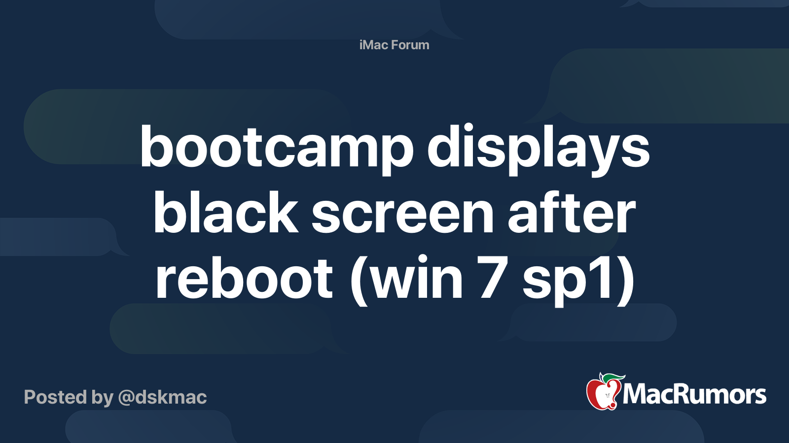 bootcamp displays black screen after reboot (win 7 sp1) | MacRumors Forums