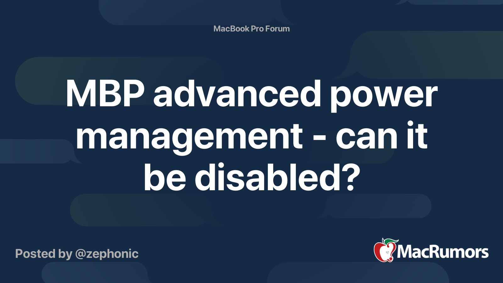 MBP advanced power management - can it be disabled? | MacRumors Forums