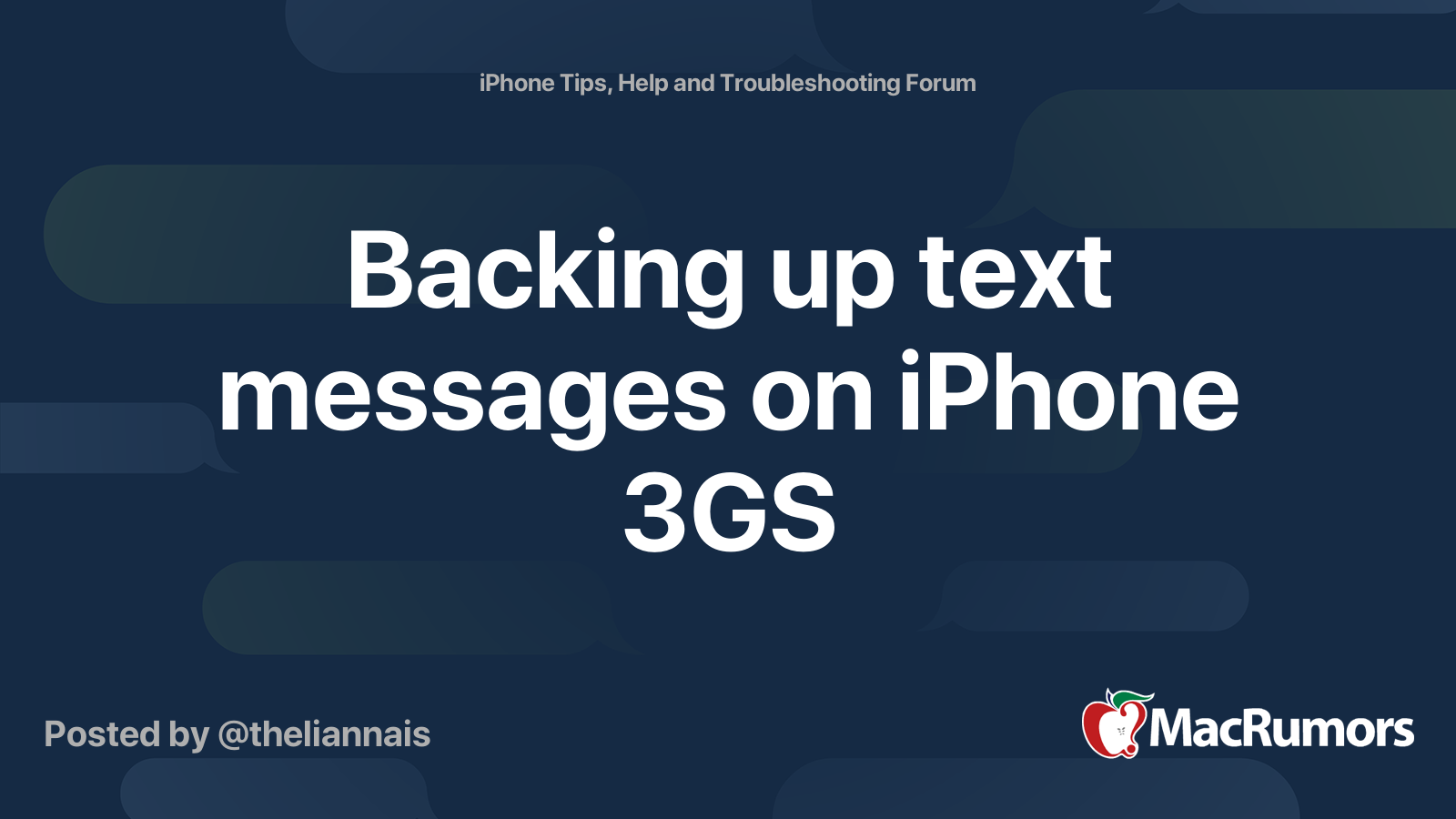 Backing up text messages on iPhone 3GS | MacRumors Forums