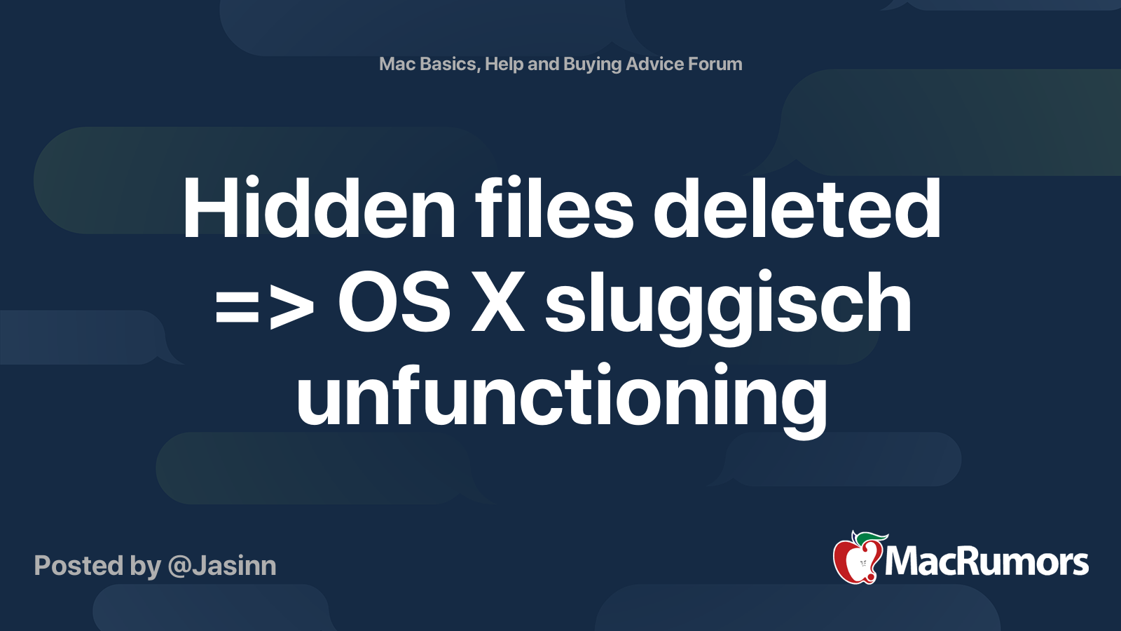 Hidden files deleted => OS X sluggisch unfunctioning | MacRumors Forums
