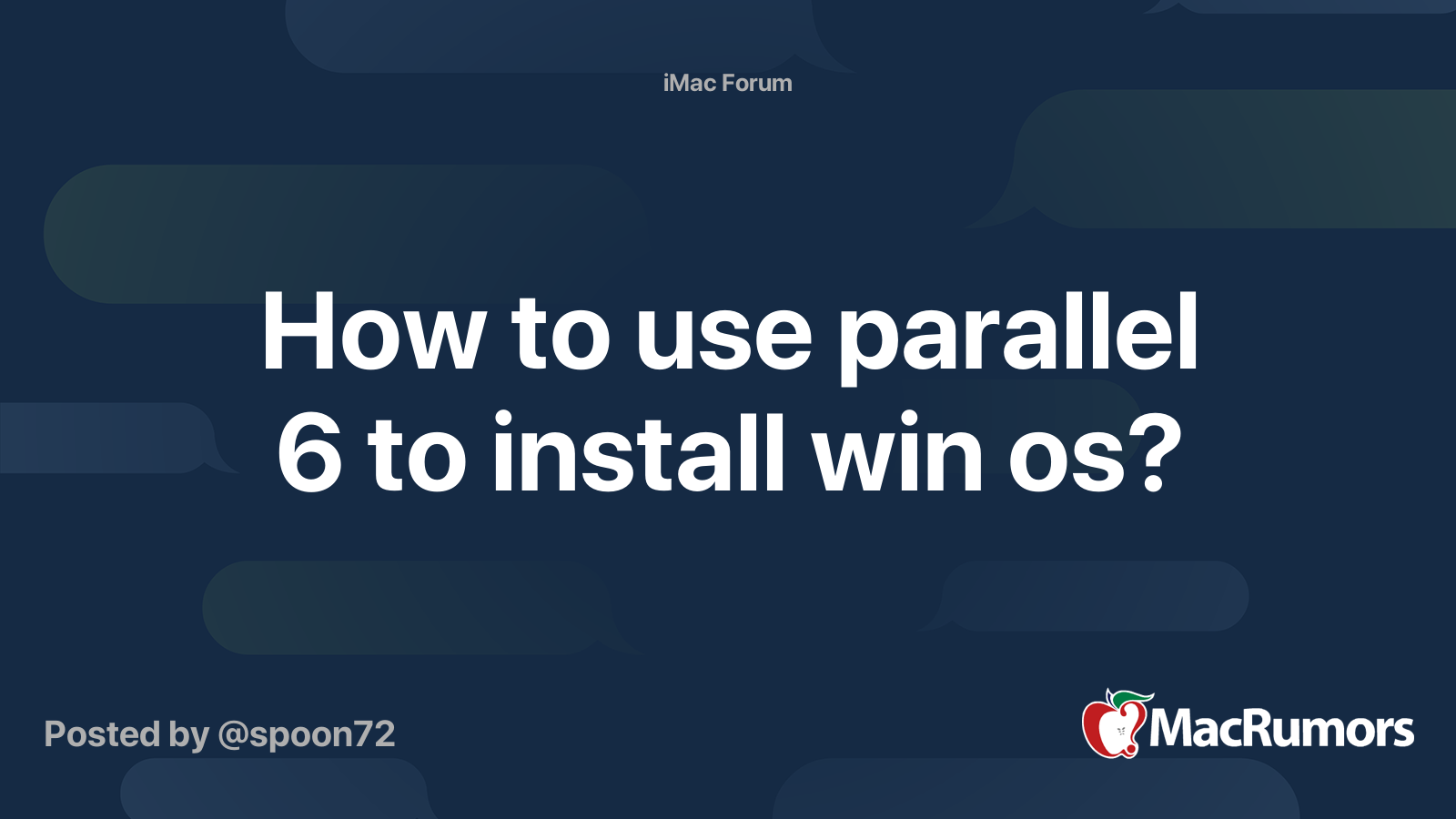 How to use parallel 6 to install win os? | MacRumors Forums