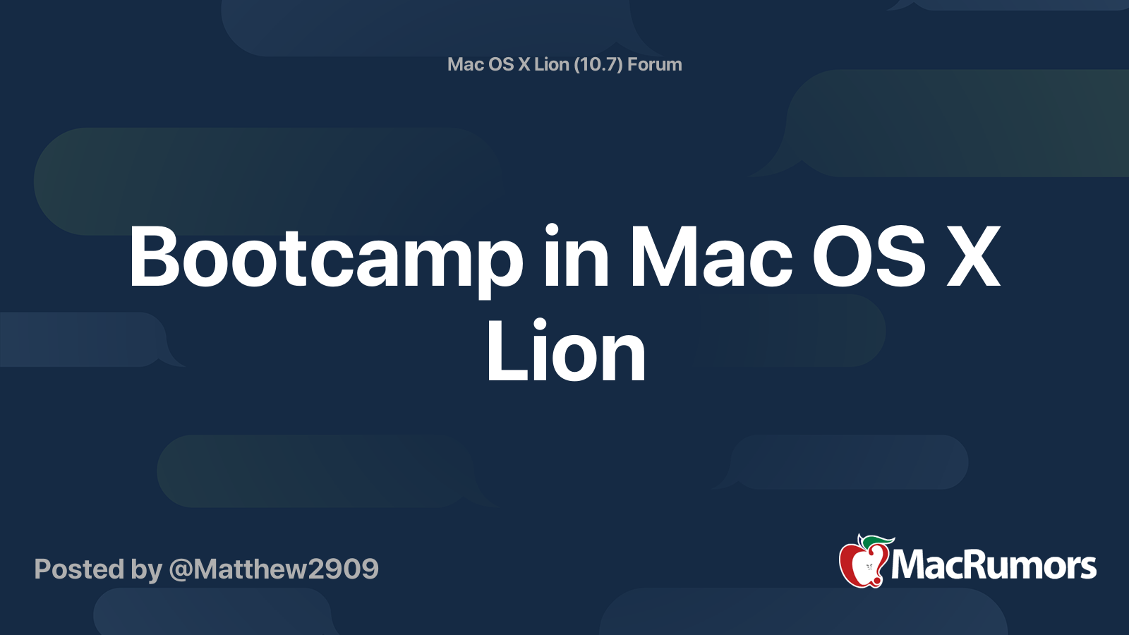 Bootcamp in Mac OS X Lion | MacRumors Forums