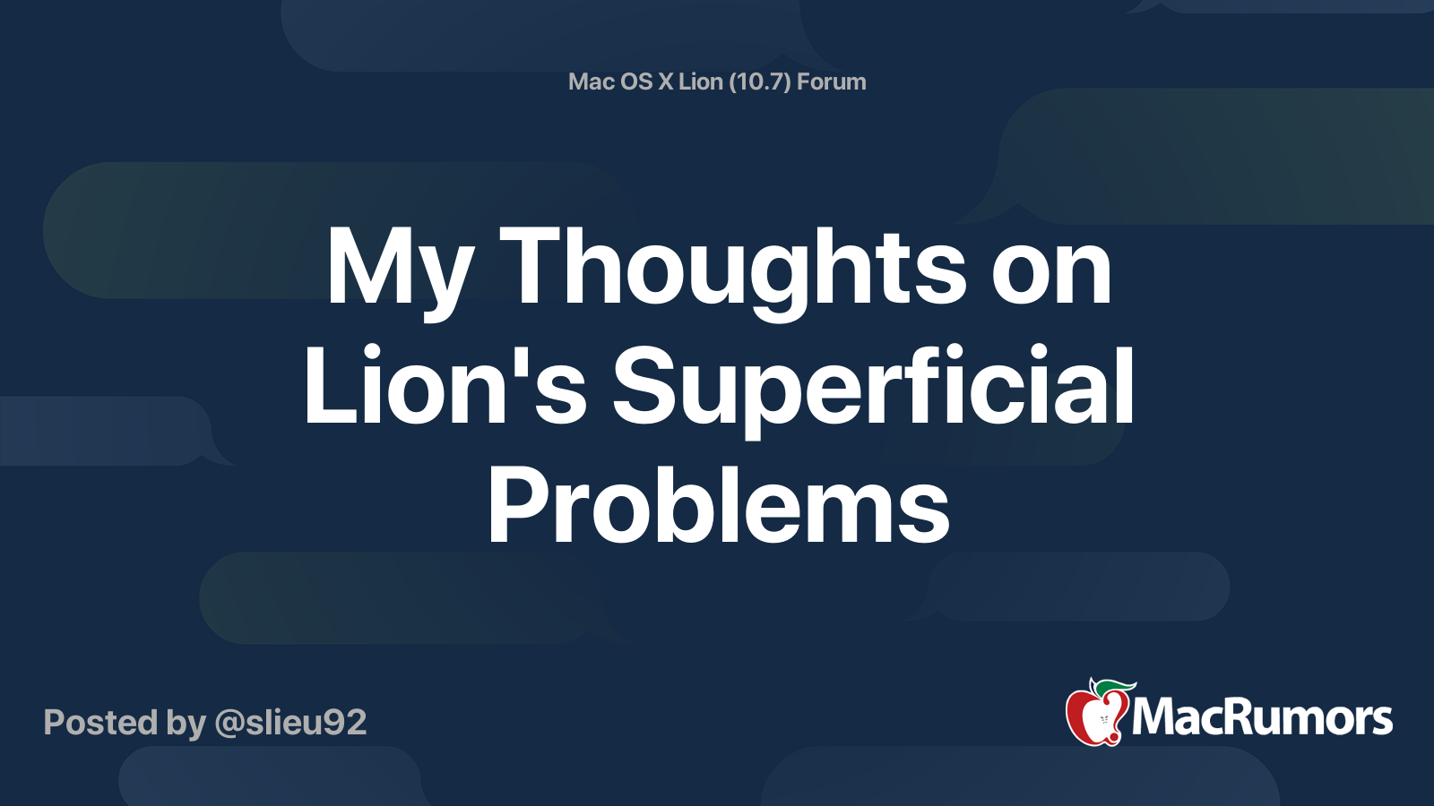 My Thoughts on Lion's Superficial Problems | MacRumors Forums
