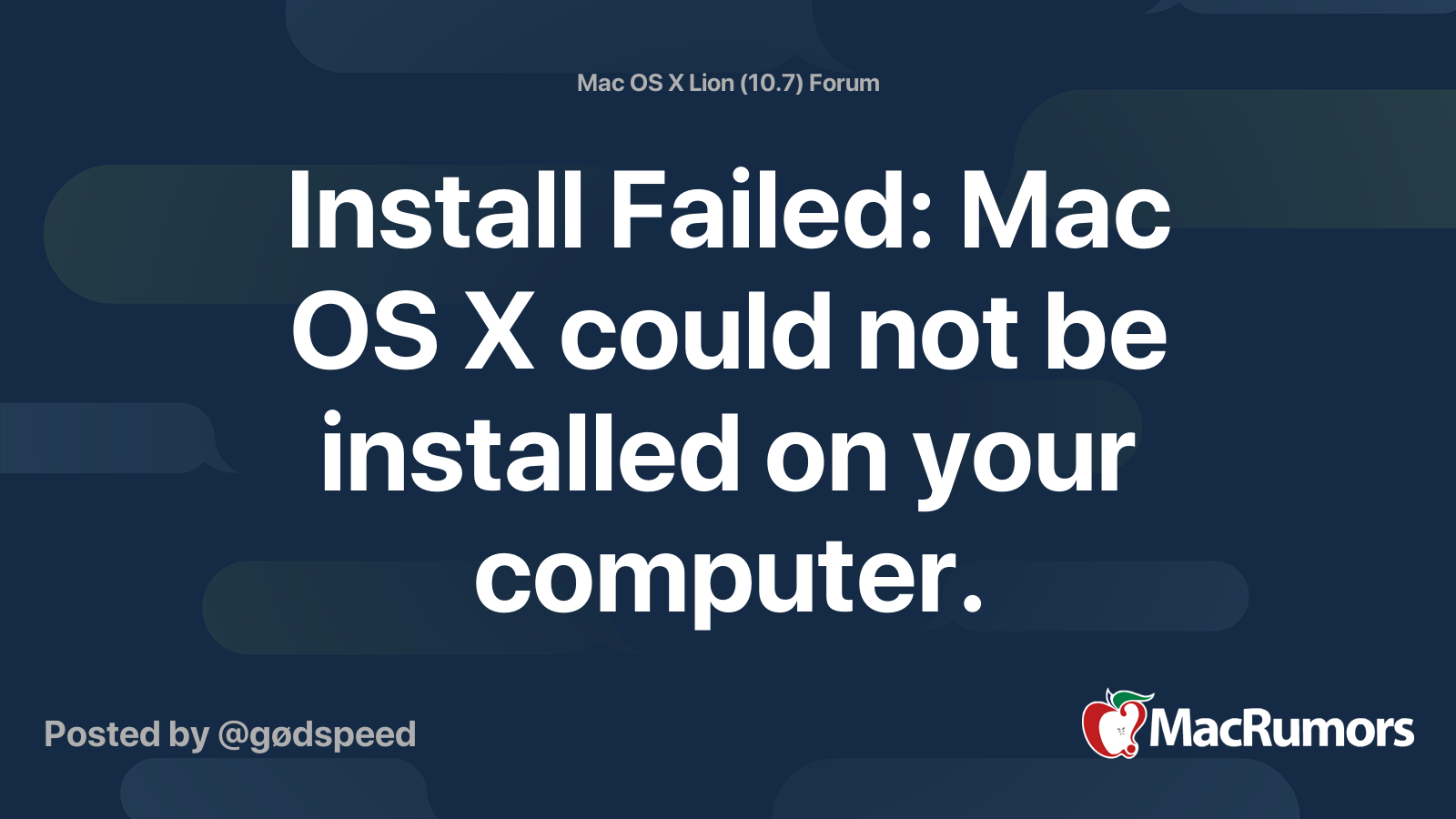 Install Failed: Mac OS X could not be installed on your computer ...