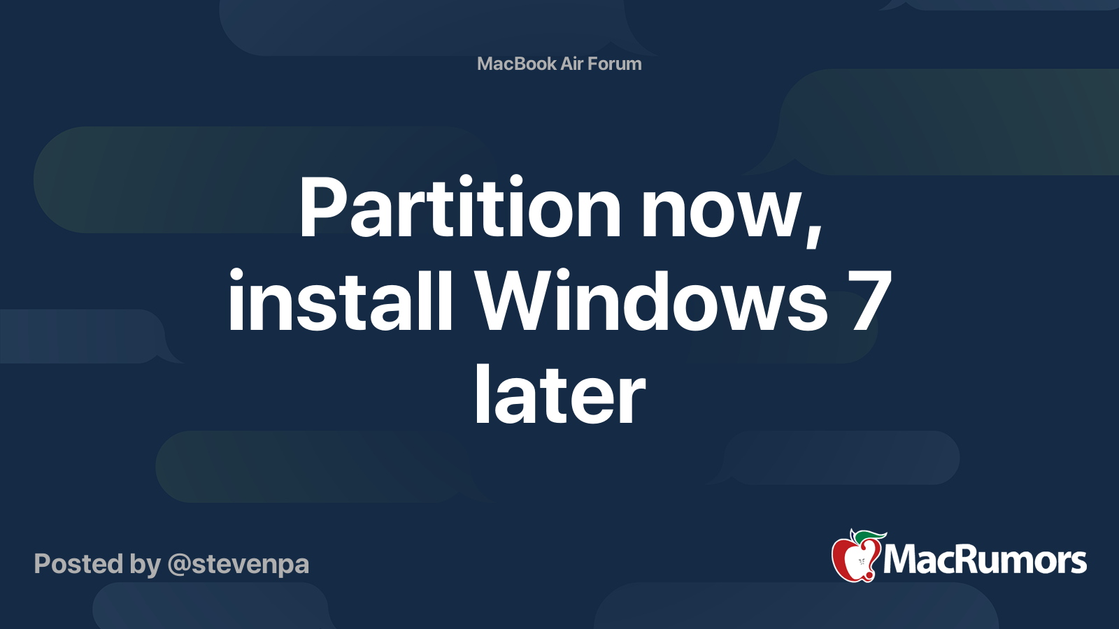 Partition now, install Windows 7 later | MacRumors Forums