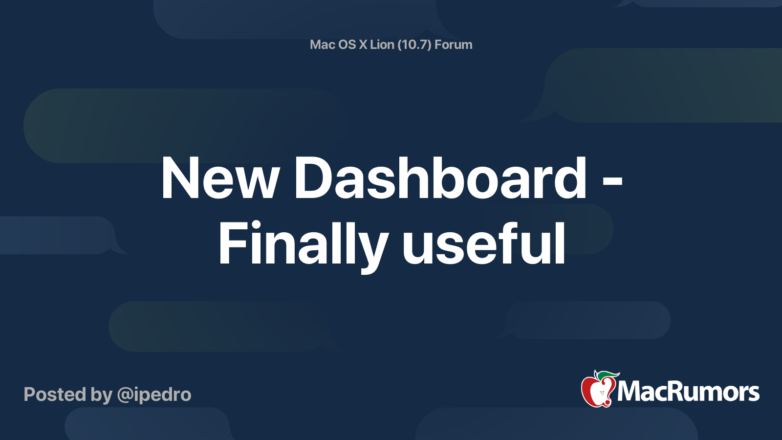 New Dashboard - Finally useful | MacRumors Forums