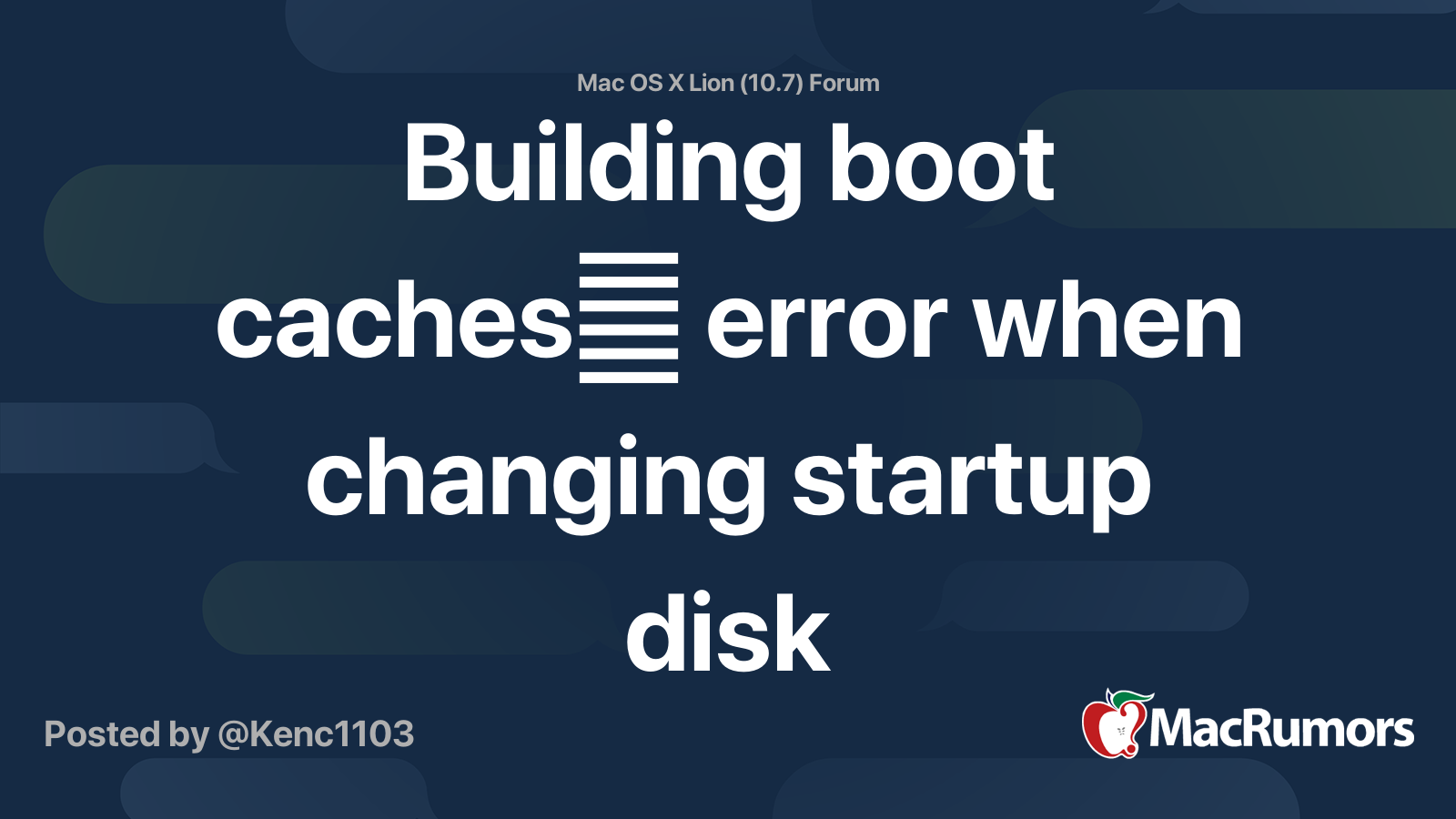 Building boot caches error when changing startup disk | MacRumors Forums
