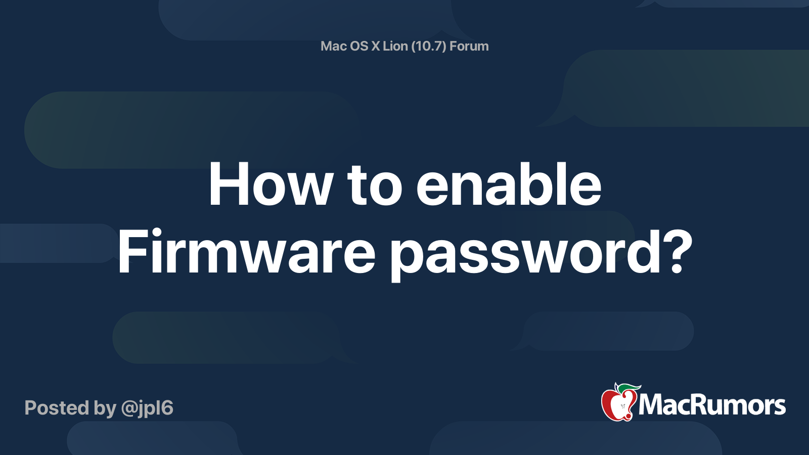How to enable Firmware password? | MacRumors Forums