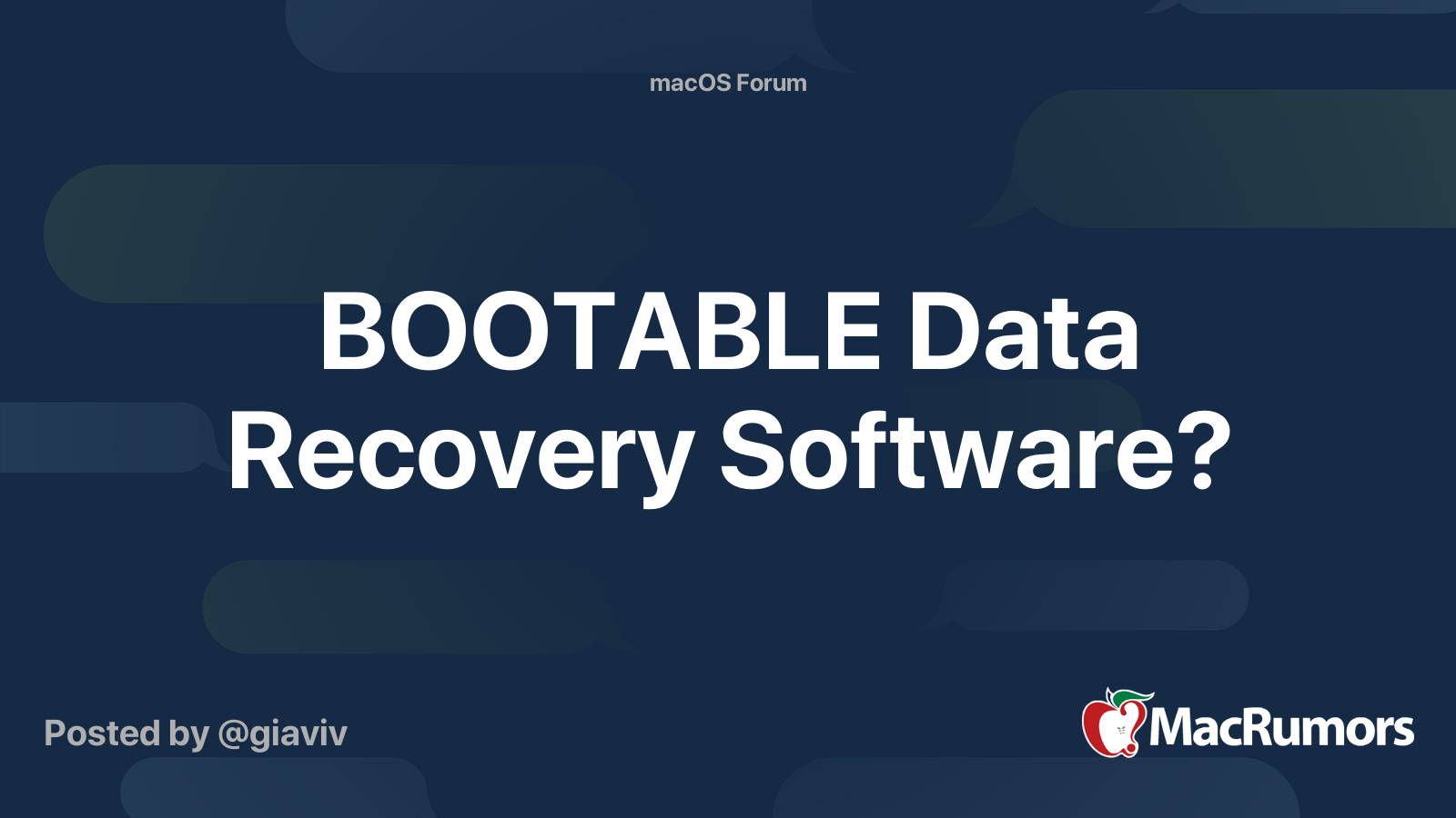 BOOTABLE Data Recovery Software? | MacRumors Forums