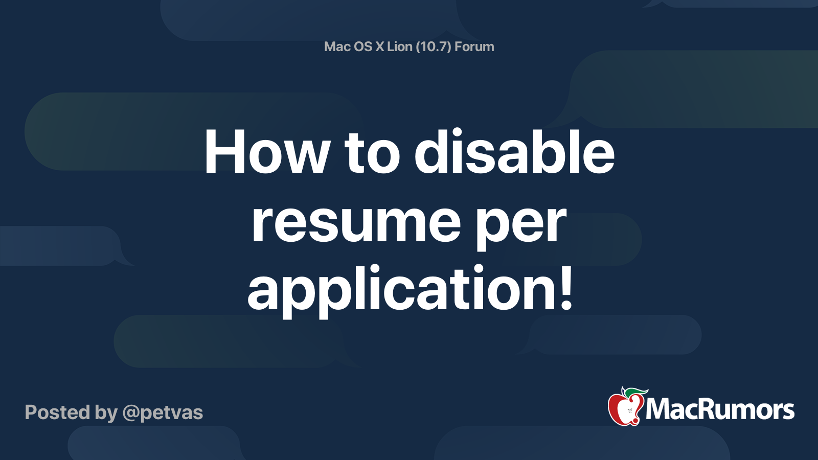How to disable resume per application! | MacRumors Forums