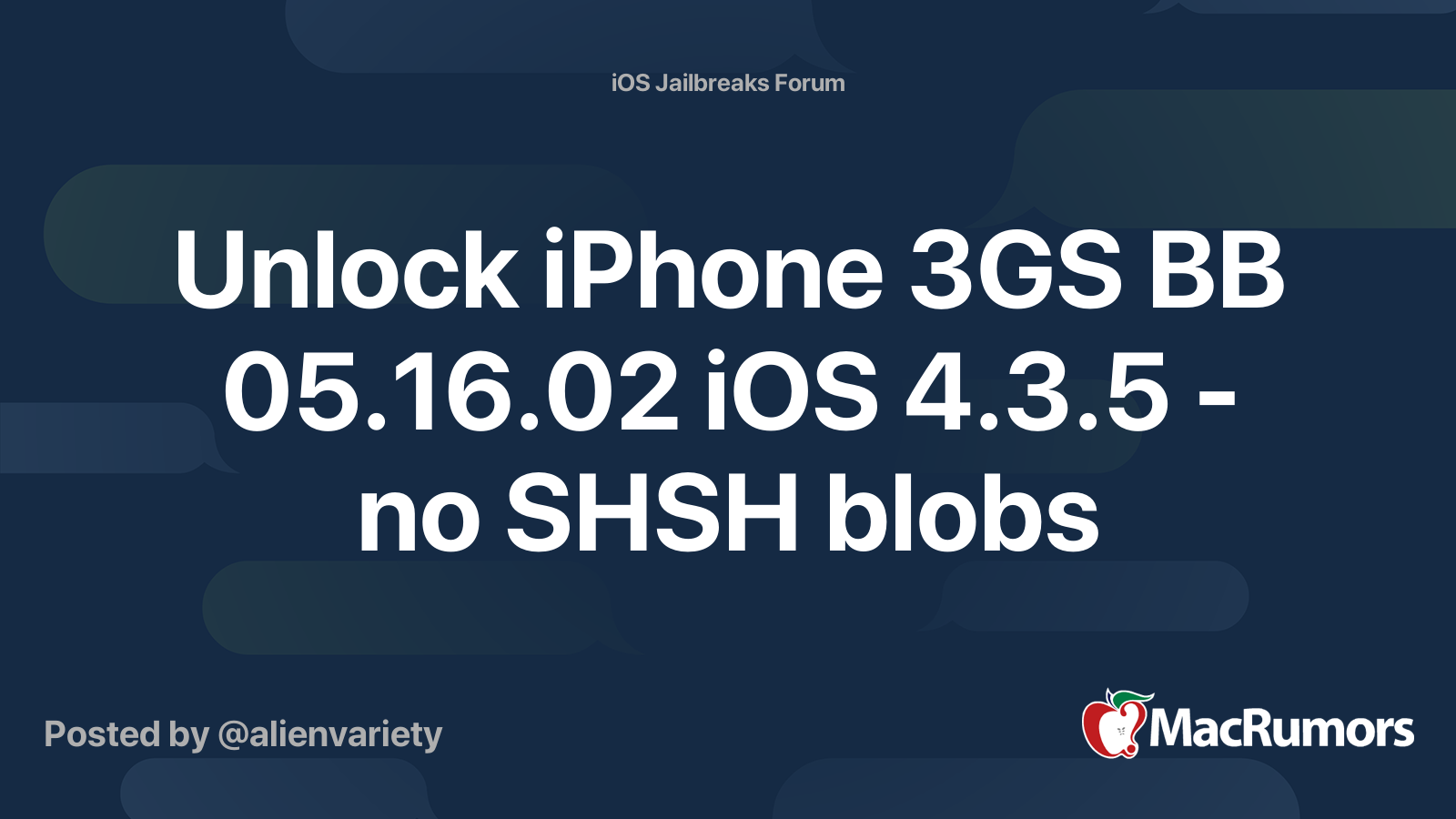 Unlock iPhone 3GS BB 05.16.02 iOS 4.3.5 - no SHSH blobs | MacRumors Forums