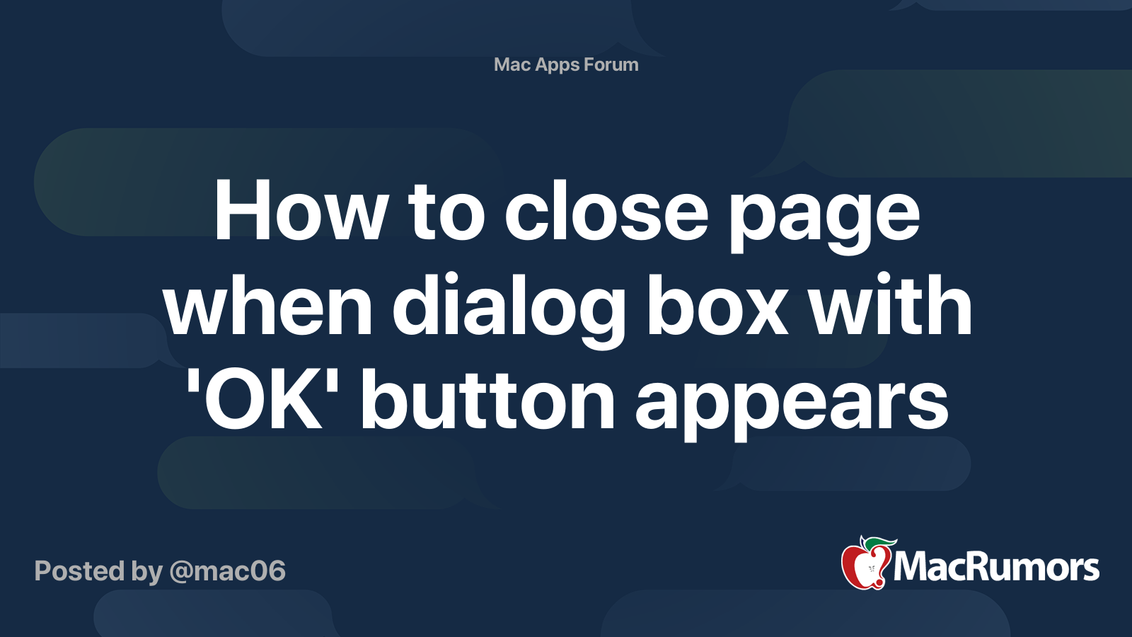 How To Close Page When Dialog Box With Ok Button Appears Macrumors Forums 