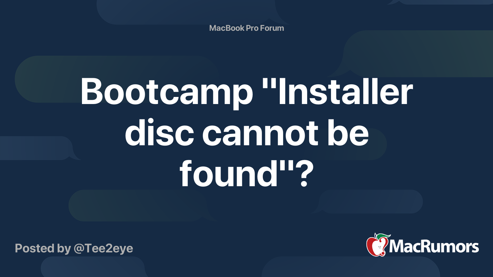 Bootcamp "Installer disc cannot be found"? | MacRumors Forums