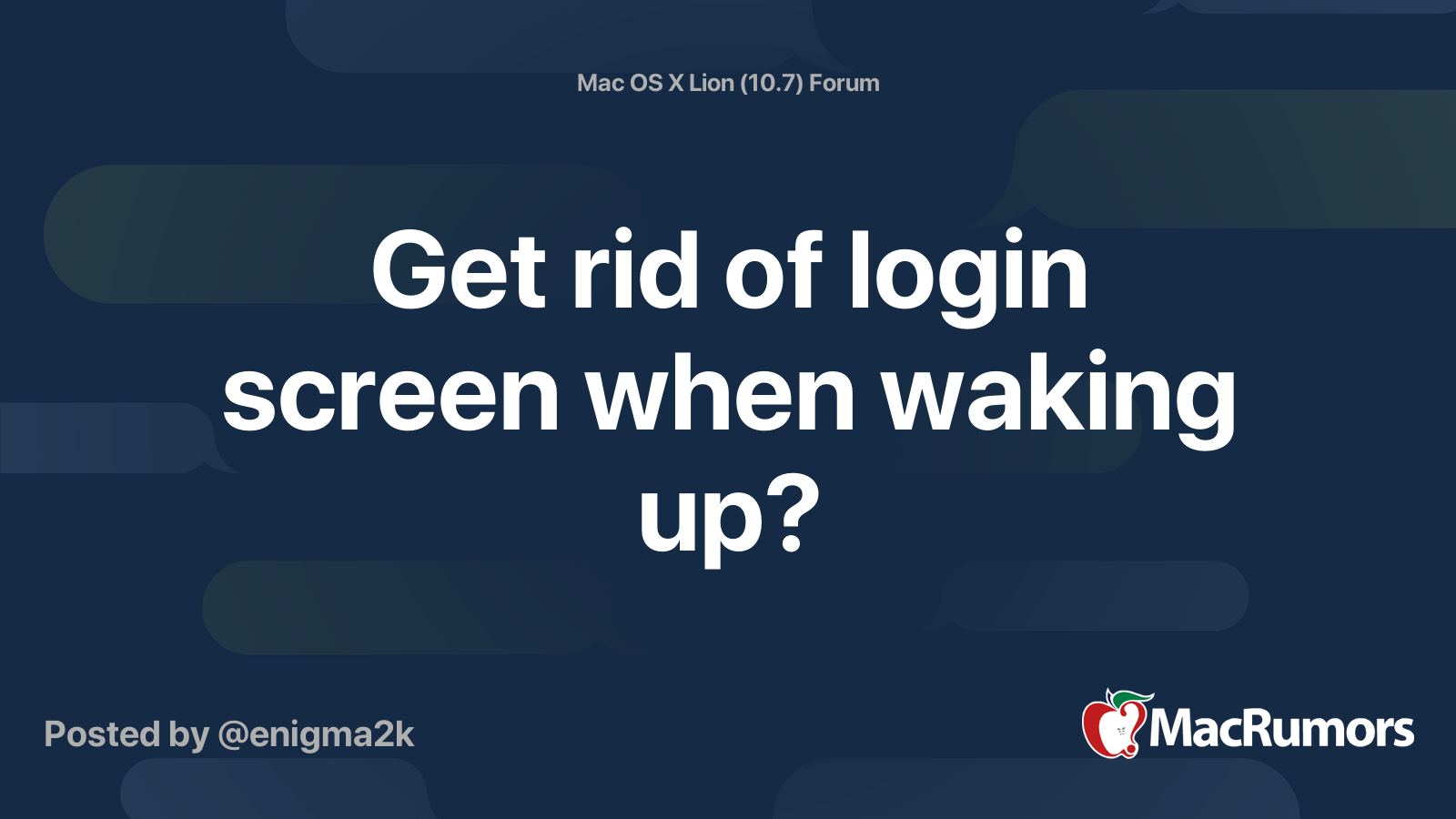 Get rid of login screen when waking up? | MacRumors Forums